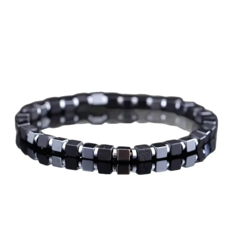 Natural Hematite Square Bead Bracelet - Grounding Stone